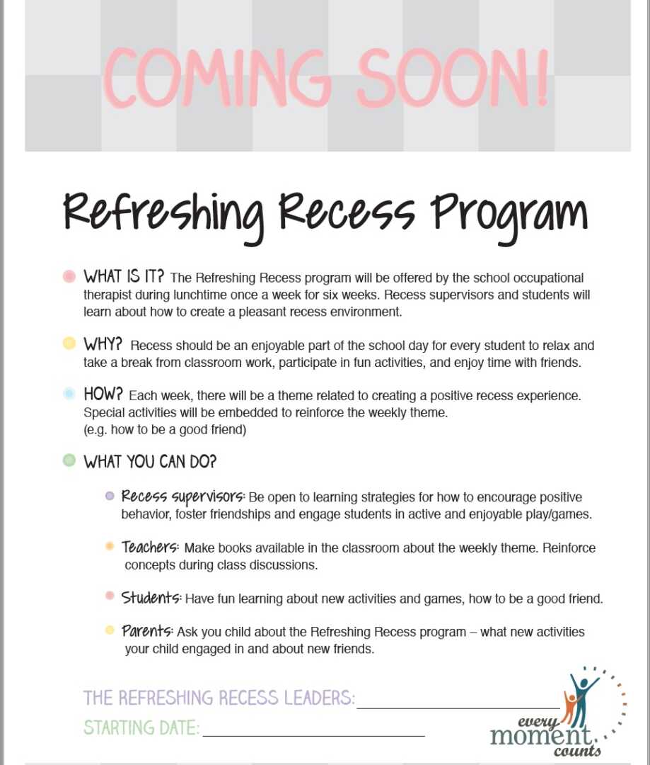 Refreshing Recess - Every Moment Counts